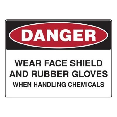 Wear Face Shield And Rubber Gloves | Safety Signs Direct